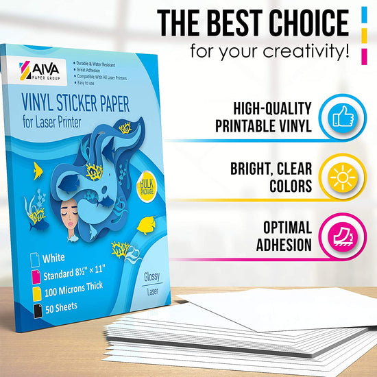 Printable Vinyl Sticker Paper Laser Glossy 50 sheets – AIVA Paper Group